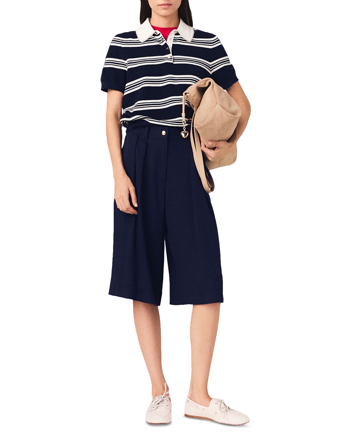MAJE Maje Striped Polo with Rhinestone Collar